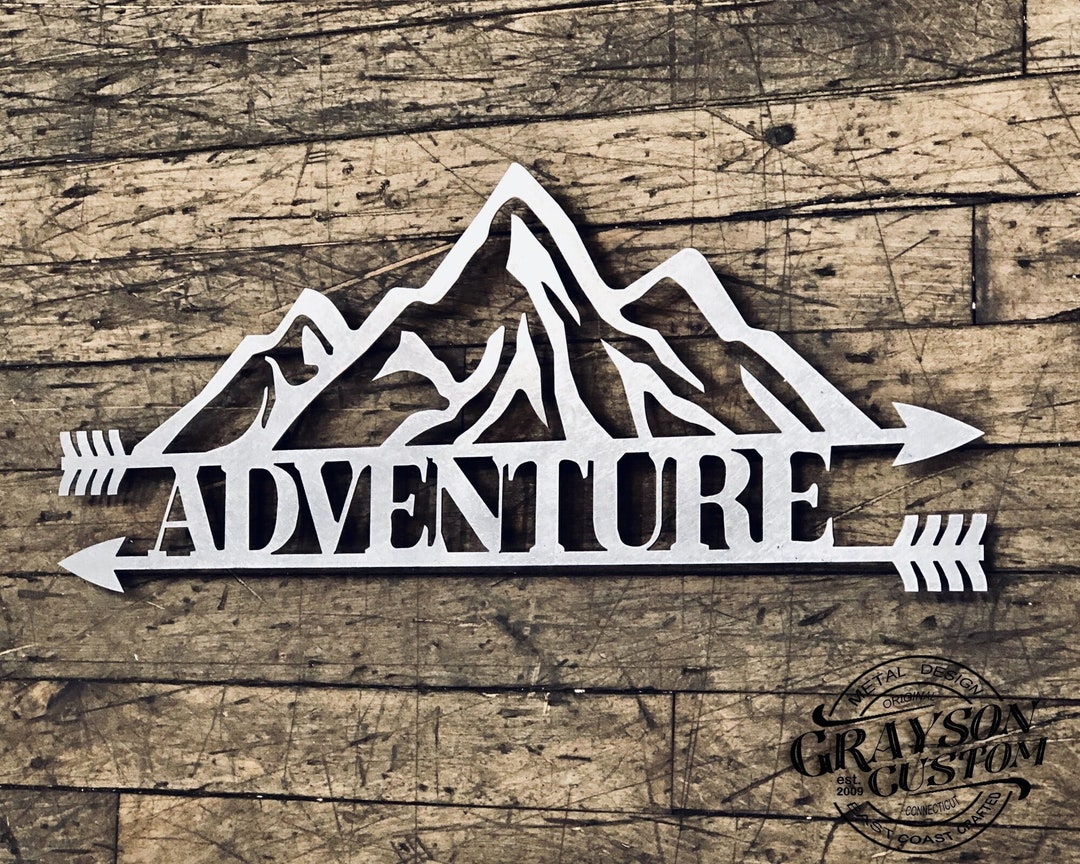 Double Arrow Mountain Range Adventure Sign - Rustic Metal Sign- Wedding ...