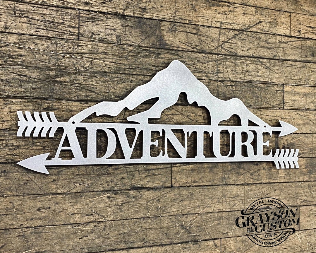 Double Arrow Mountain Range Adventure Sign - Rustic Metal Sign- Wedding ...