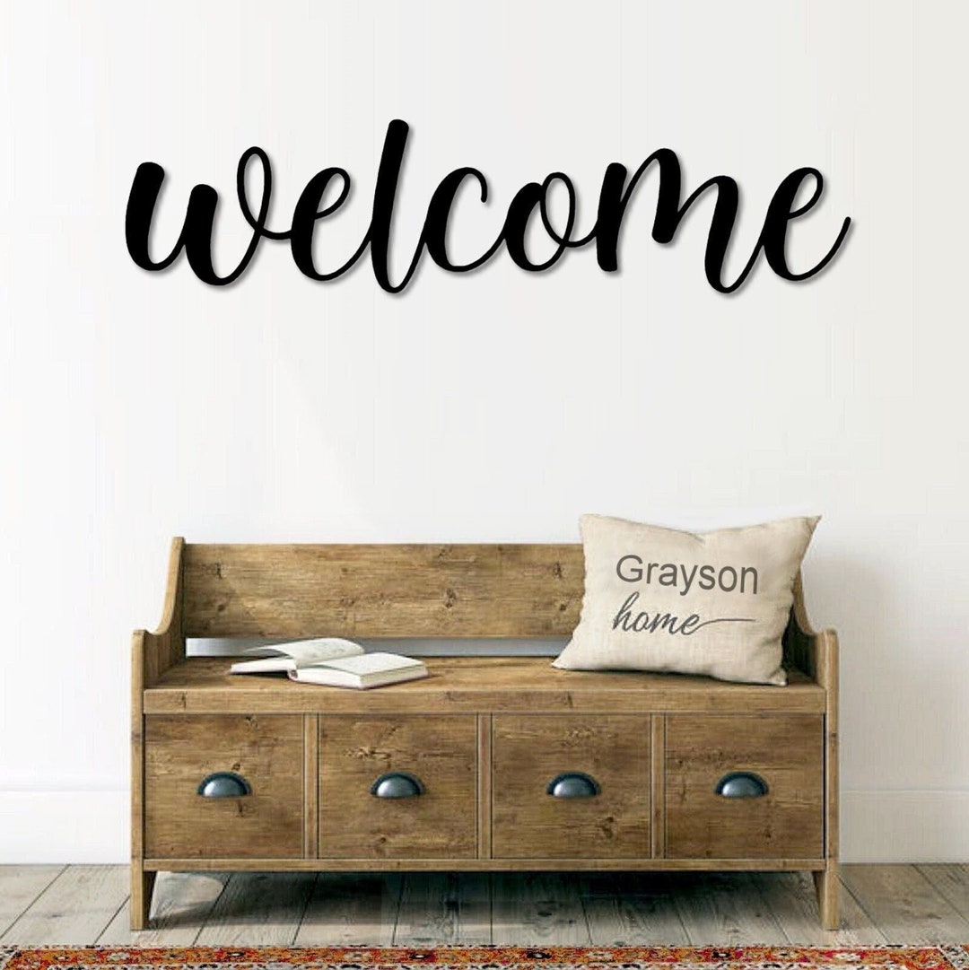 Rustic Welcome Metal Word Sign Cursive Script Farmhouse Decor ...