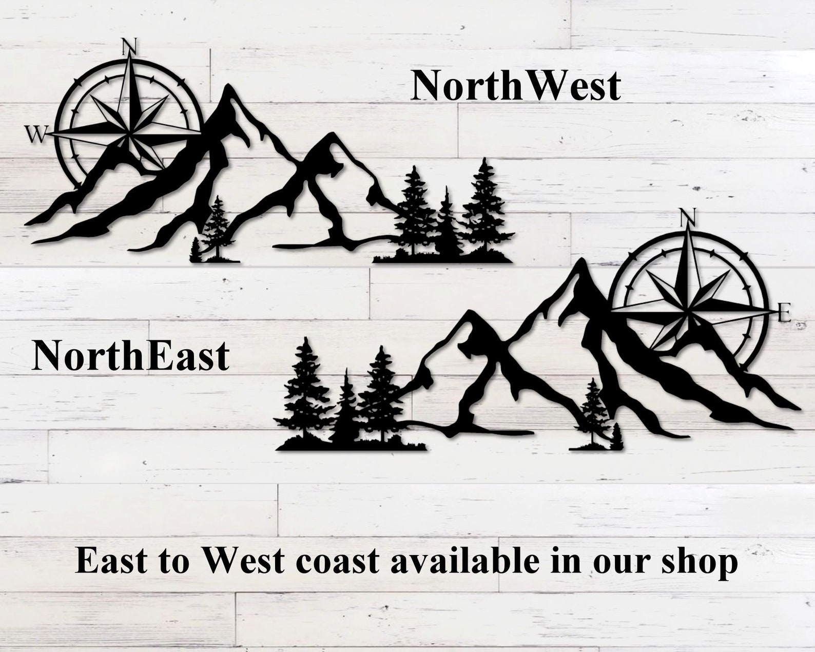 NW Compass Rose Mountain Scene Metal Sign Metal Farmhouse - Etsy