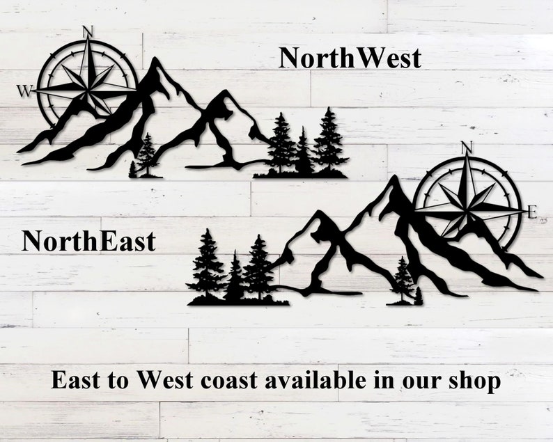 NW Compass Rose Mountain Scene Metal Sign Metal Farmhouse - Etsy