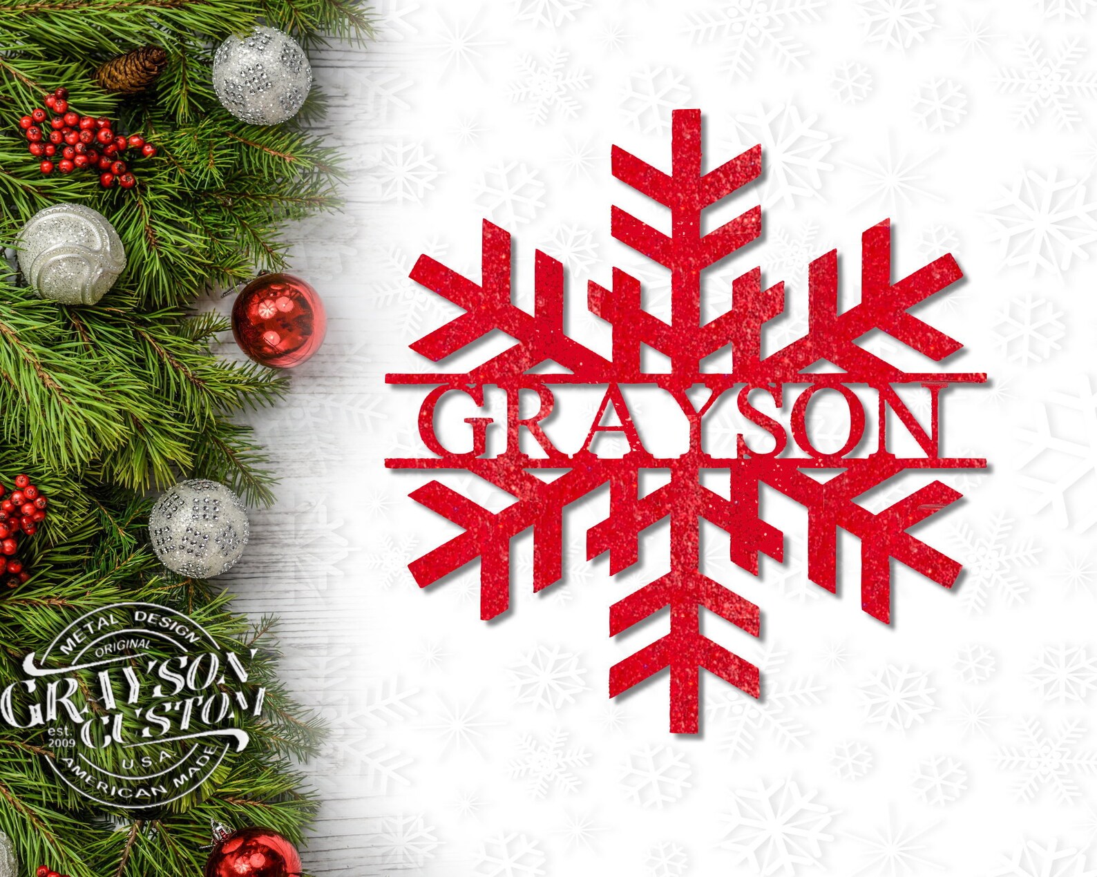 Custom Monogram Snowflake Personalized Name Sign Metal | Etsy