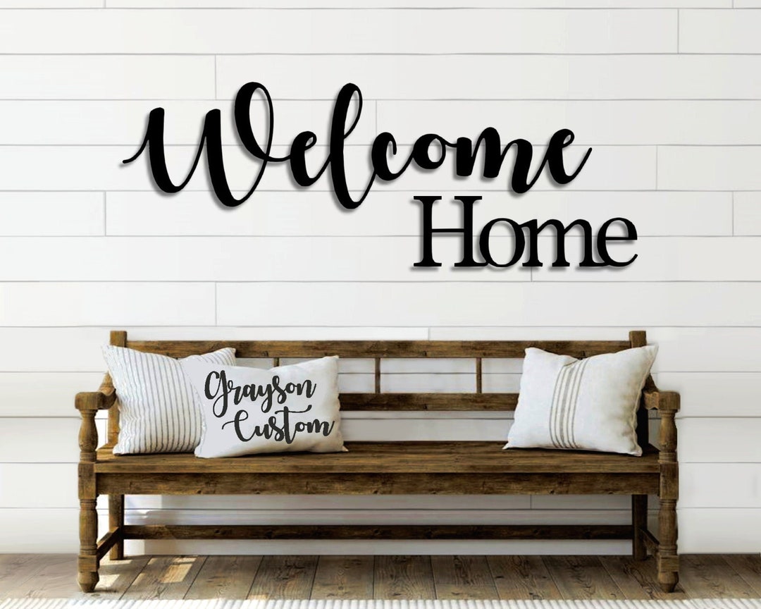 Welcome Home Script Metal Word Sign Rustic Metal Welcome - Etsy