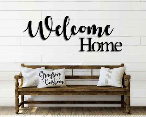 Welcome Home Script Metal Word Sign Rustic Metal Welcome - Etsy