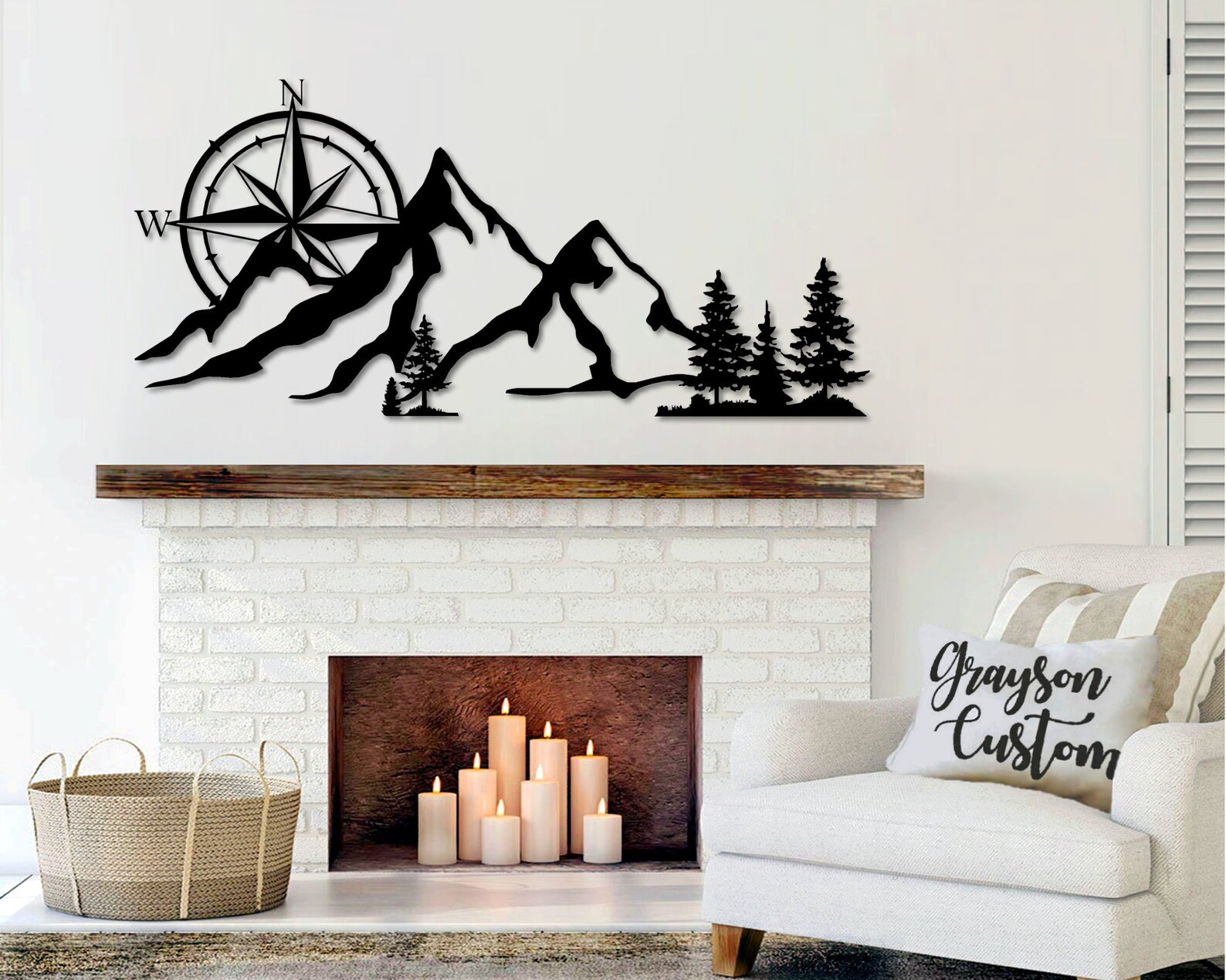 NW Compass Rose Mountain Scene Metal Sign | Metal Farmhouse Decor ...