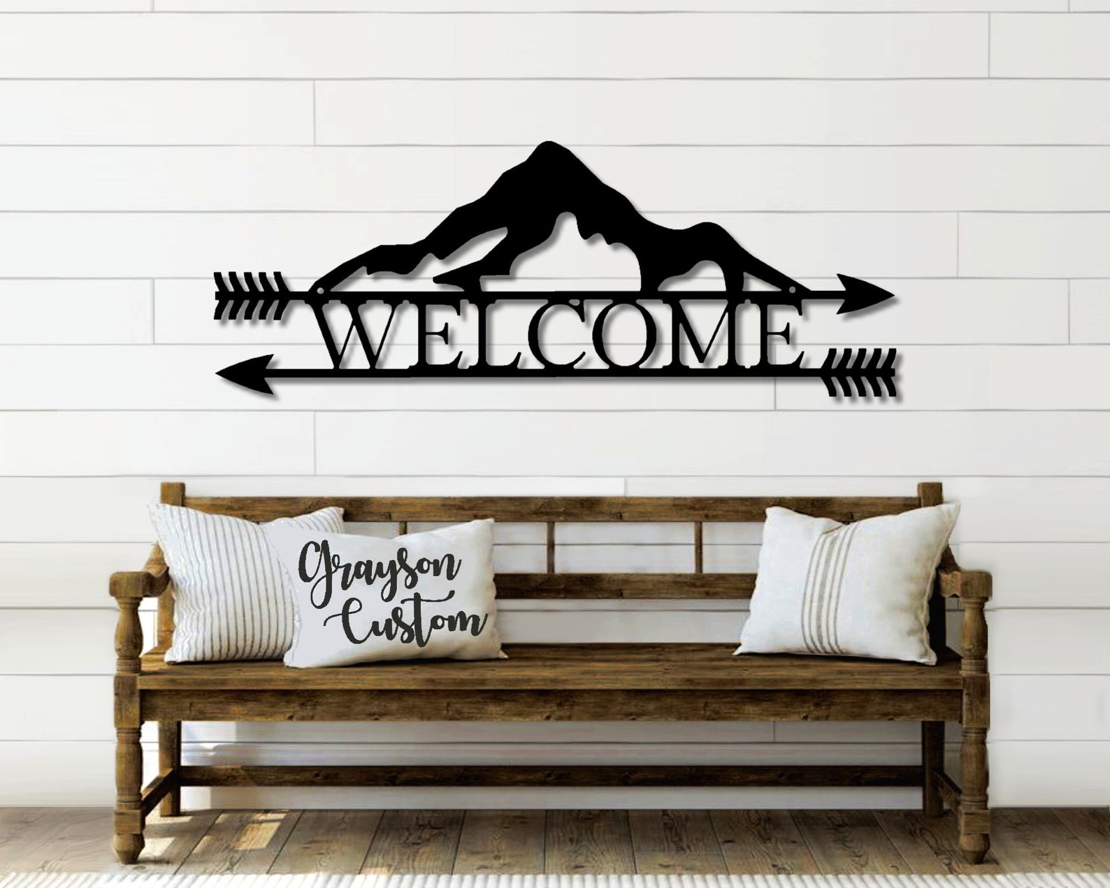 Double Arrow Mountain Range Welcome Sign - Rustic Metal Sign- Wedding ...