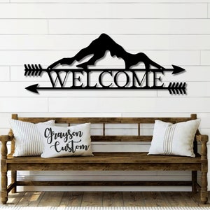 Double Arrow Mountain Range Welcome Sign - Rustic Metal Sign- Wedding ...