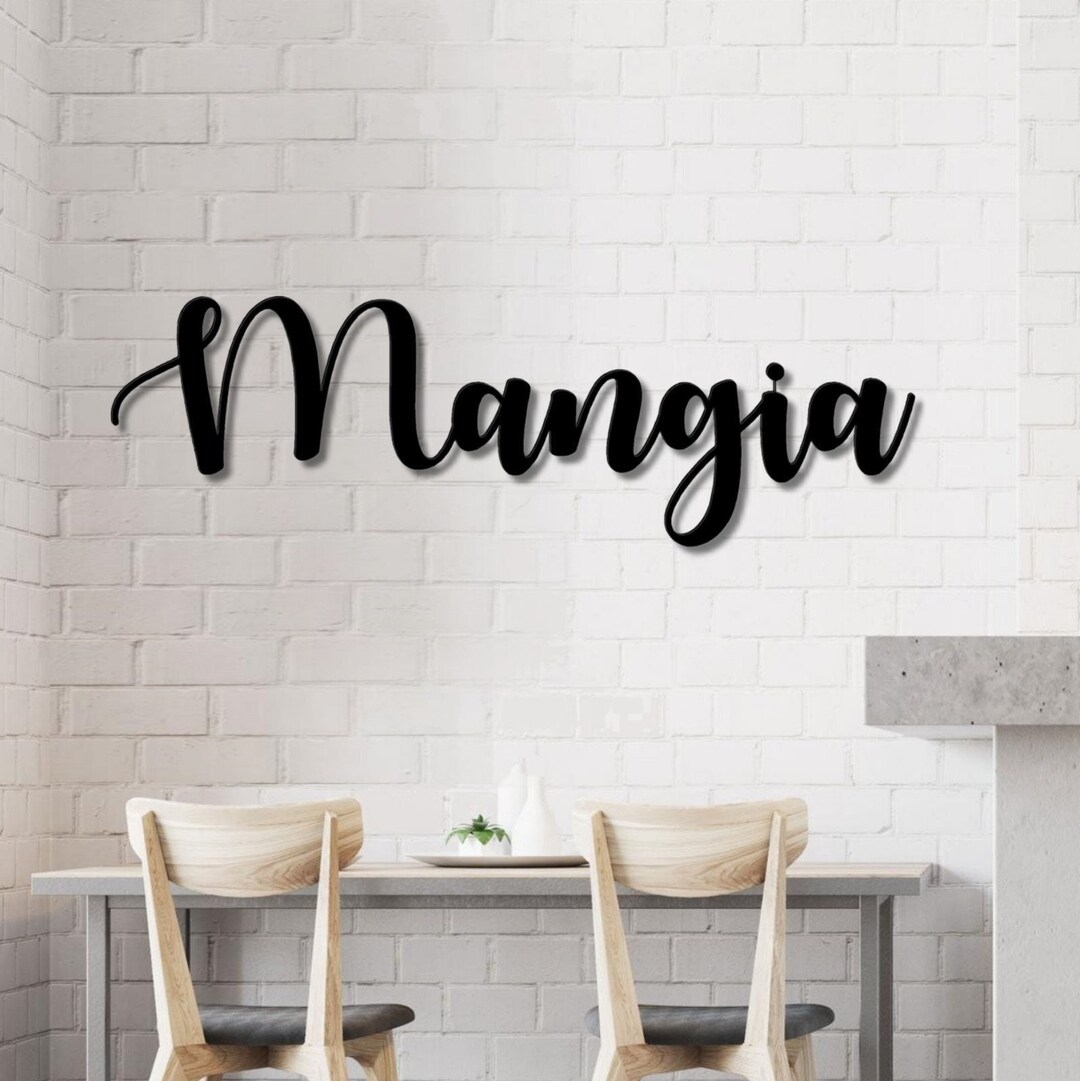 Mangia Script Metal Word Sign | Rustic Metal Mangia Sign | Farmhouse ...