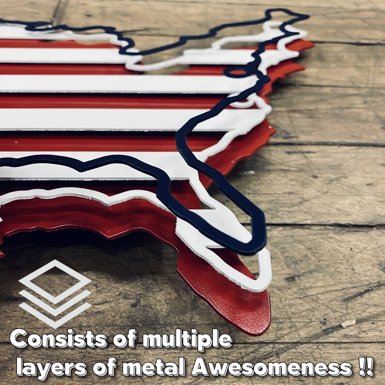 Custom 3 Layer Steel USA Flag Map Our Unique 3 Layer Custom - Etsy