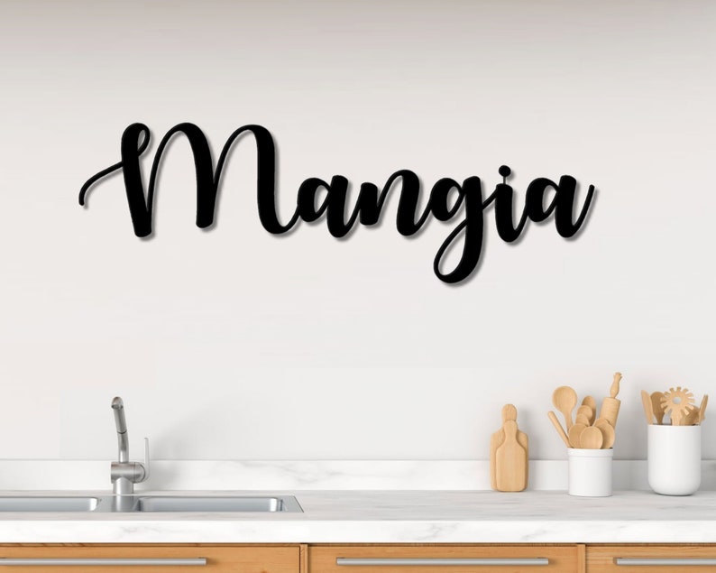 Mangia Script Metal Word Sign | Rustic Metal Mangia Sign | Farmhouse ...