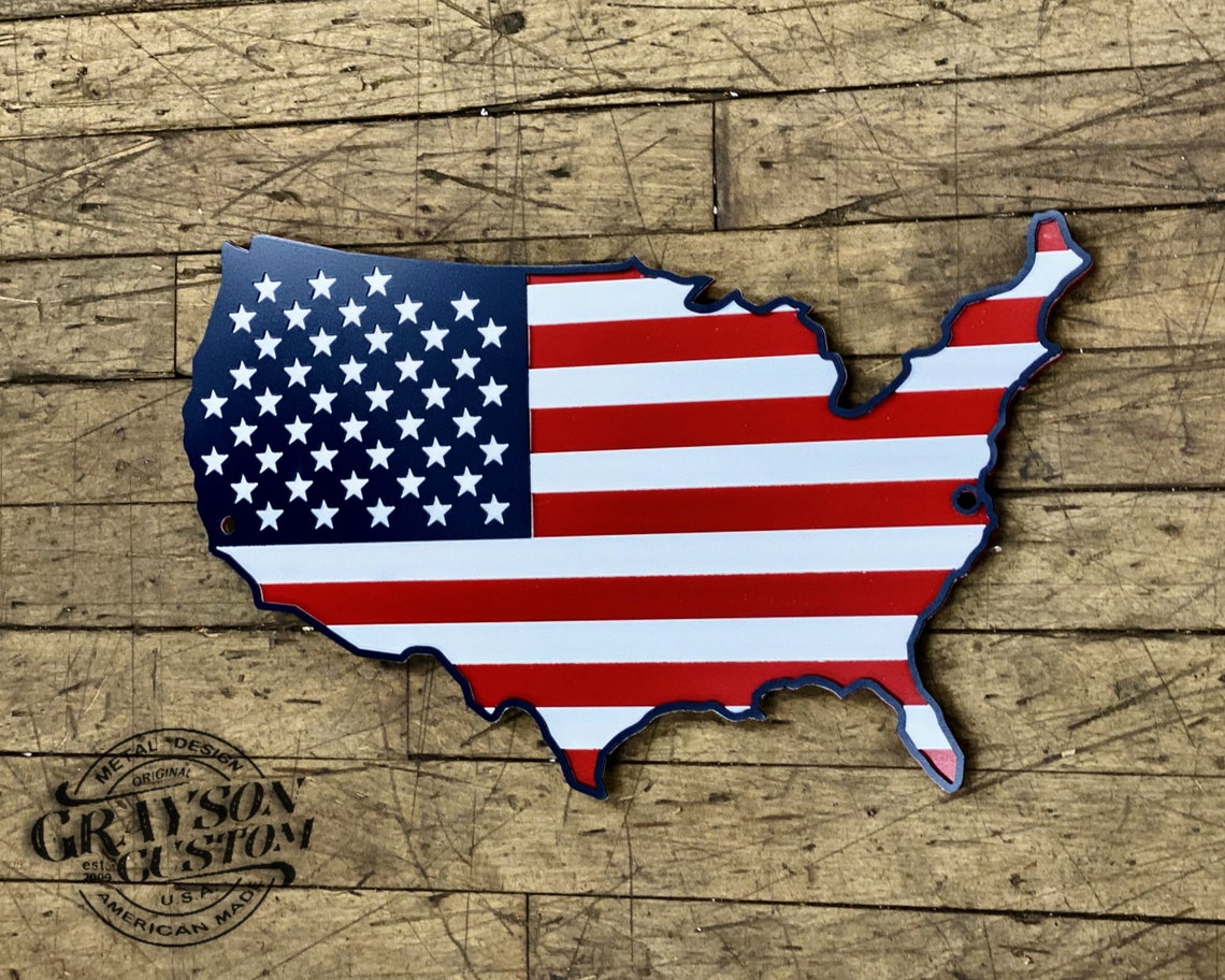 Custom 3 Layer Steel USA Flag Map Our Unique 3 Layer Custom | Etsy