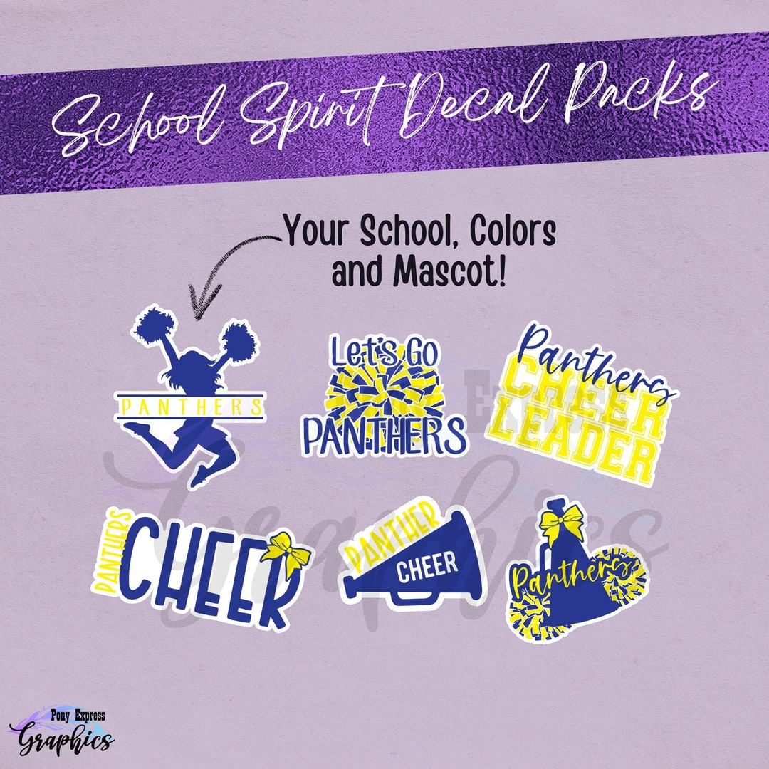 Custom 6 Pack of School Spirit Cheerleading Decals, Personalized School ...