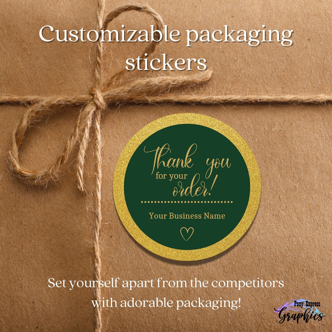 60 Emerald and Gold Thank You for Your Order Stickers Thank You for ...