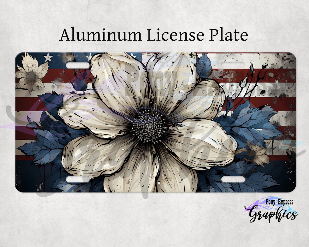 Patriotic Floral Car Tag, Outdoor Plate for Cars, Vanity Plate, Custom ...