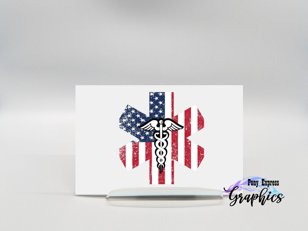 Distressed EMT Flag Sticker, EMS Decal, Star of Life Decal, First ...