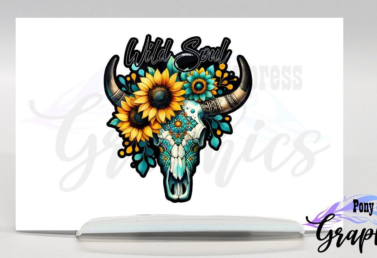 Wild Soul Bull Skull With Sunflower Decal, Cow Decal Sticker, Farmhouse ...