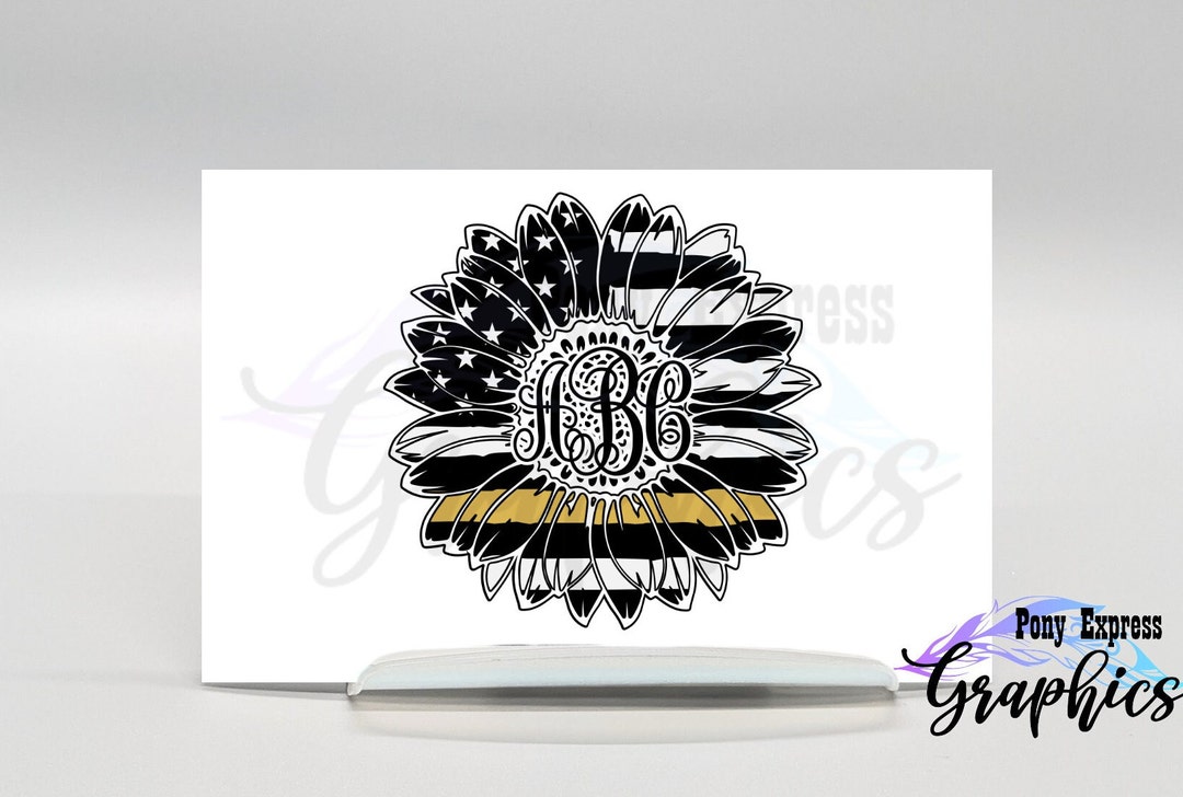 Personalized Monogram Gold Line Flag Decal, Sunflower Vinyl Decal ...