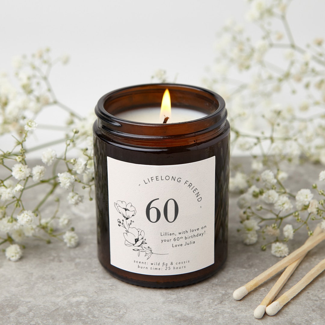 Personalized 60th Birthday Candle Gift: Floral Soy Wax Apothecary Jar ...