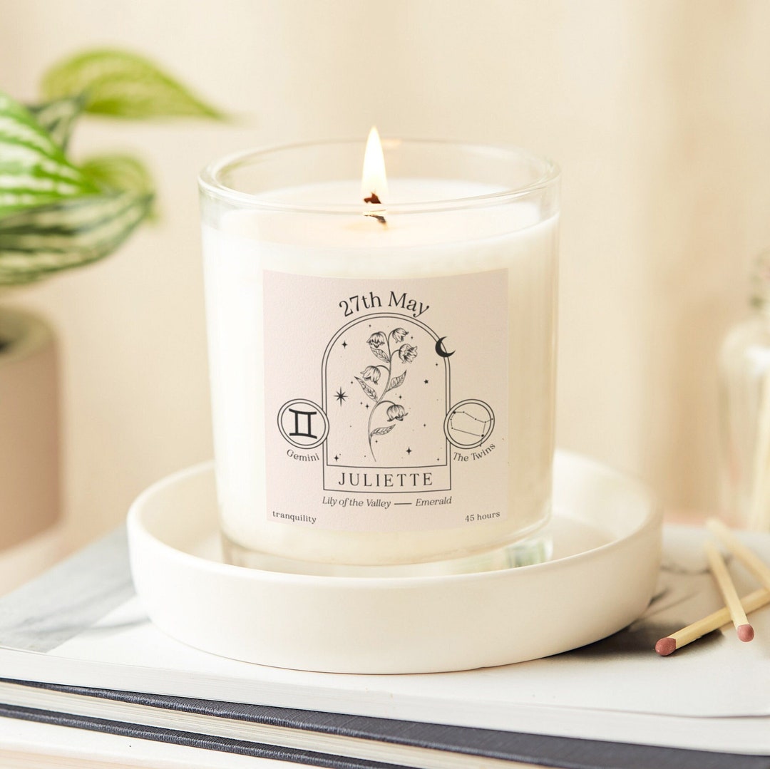 Personalised Birth Date Candle: Star Sign, Birthstone & Flower - Etsy
