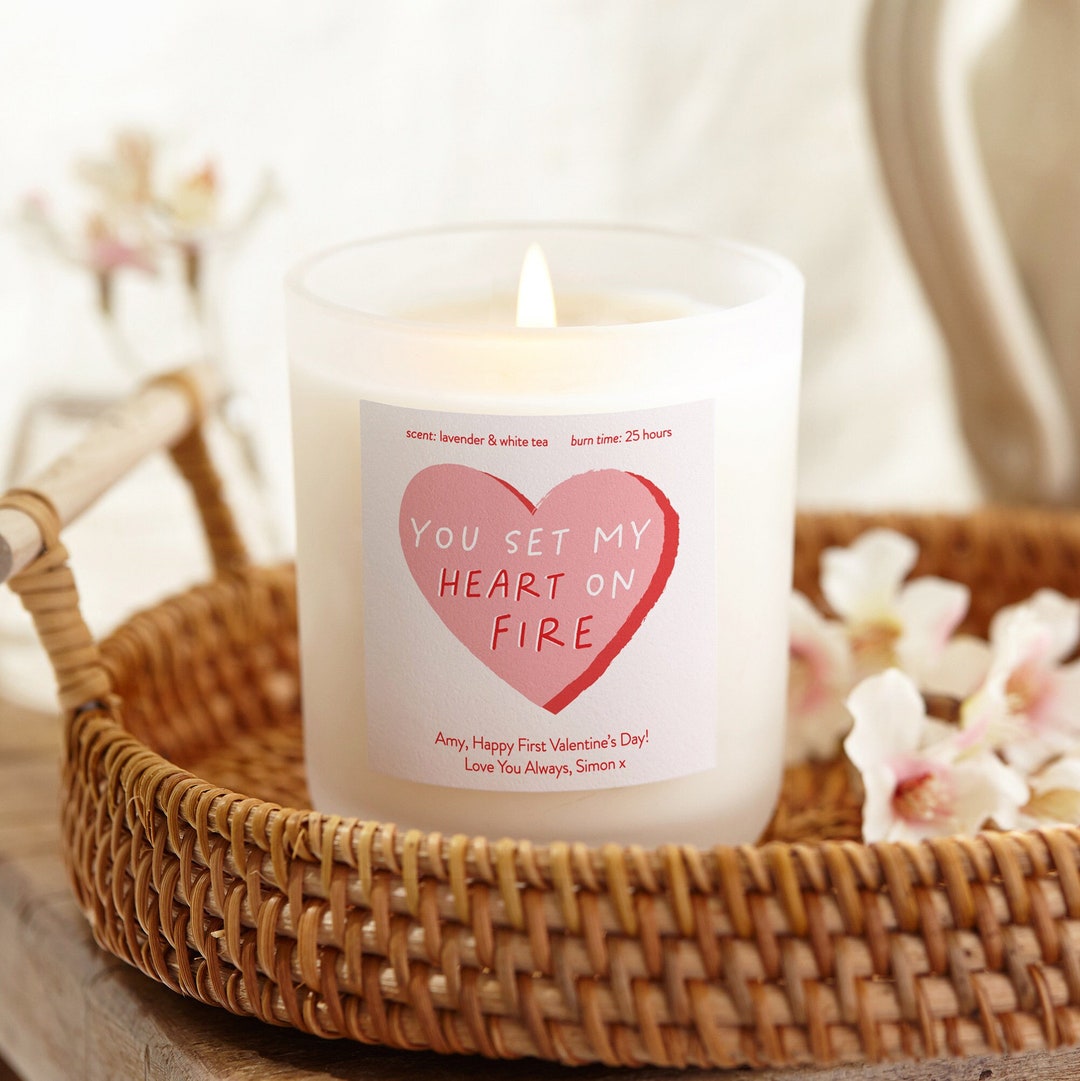 Heart on Fire Valentine's Day Candle: Personalized Soy Wax Candle - Etsy