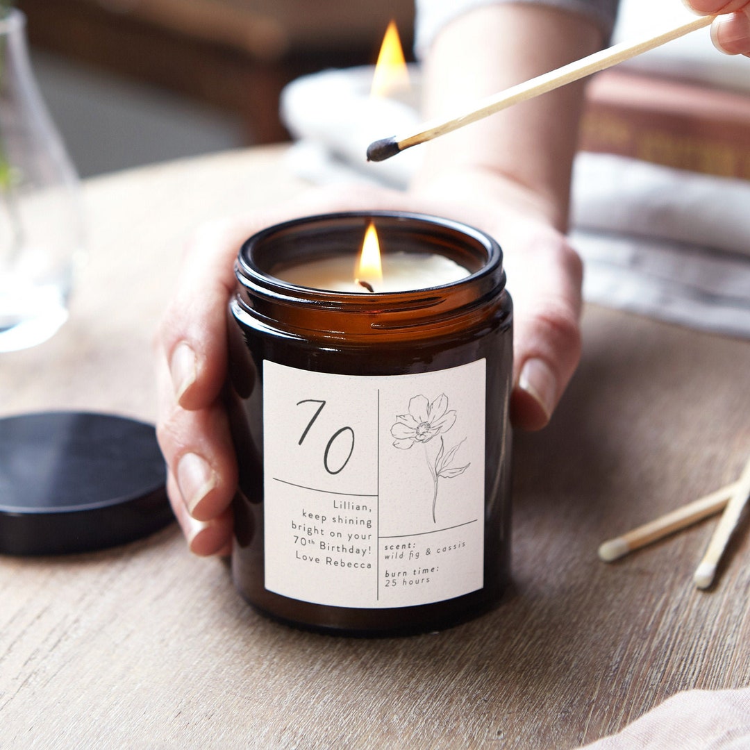 70th Birthday Gift: Floral Personalised Soy Candle - Etsy