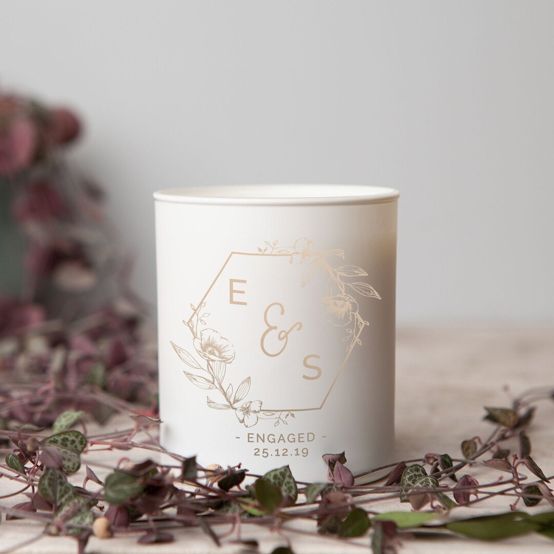 Floral Engagement Gift Candle, Personalised Engagement Gifts for Couple ...