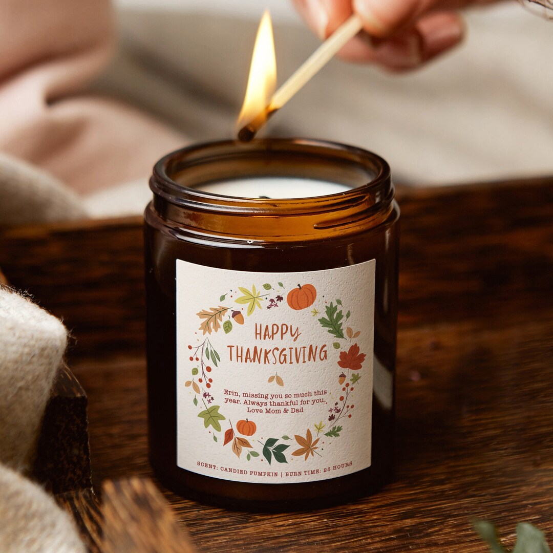 Personalised Thanksgiving Candle: Fall Scented Apothecary Jar, Soy Wax ...