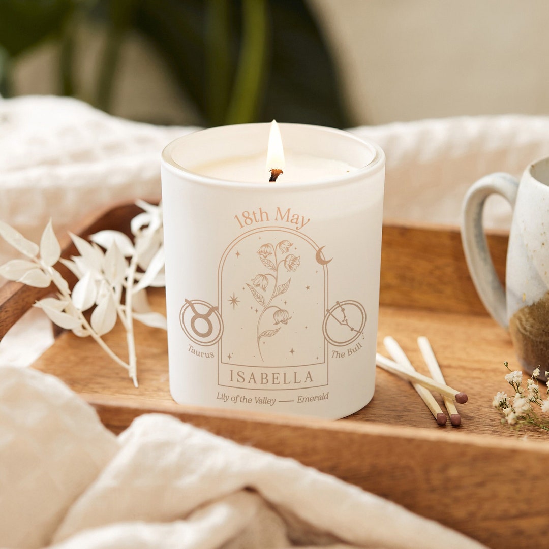 Personalised Birth Flower Candle: Engraved Star Sign Birthday Gift - Etsy