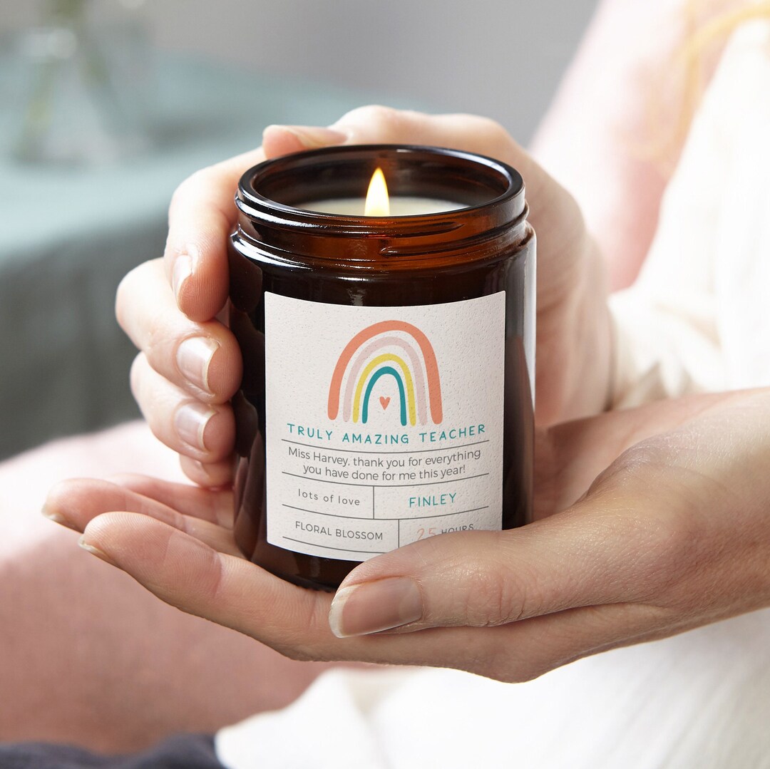 Personalised Teacher Gift, Rainbow Candle, Soy Wax Apothecary Jar - Etsy