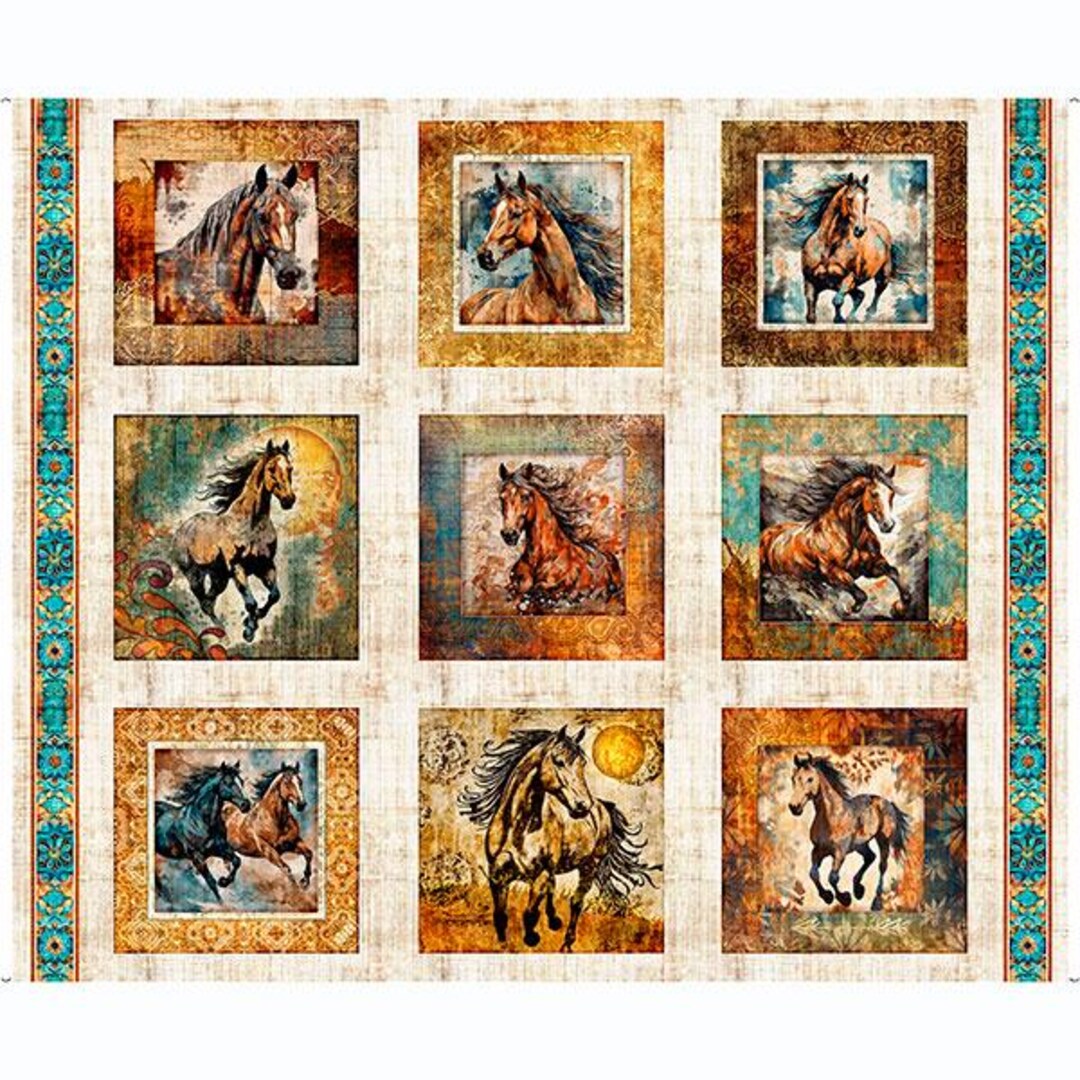 QT Fabrics-born to Run-wild Horse Picture Panel - Etsy