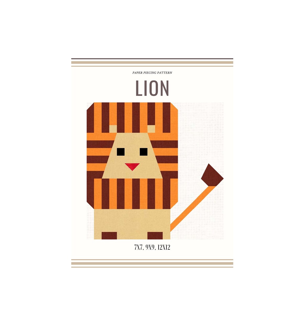 Foundation Paper Piecing Pattern PDF "lion" -block - Etsy