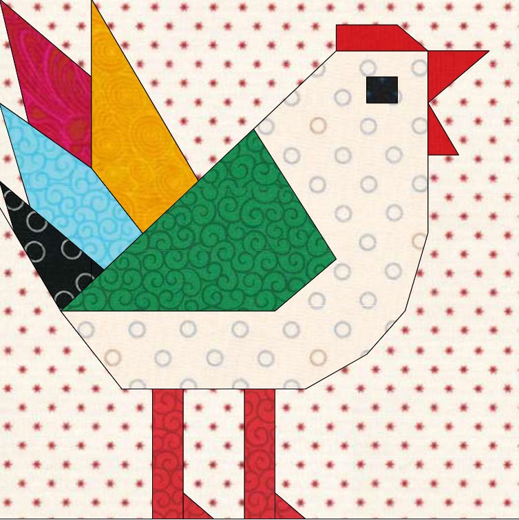 PDF Patchwork Rooster Block Foundation Paper Piecing | Etsy