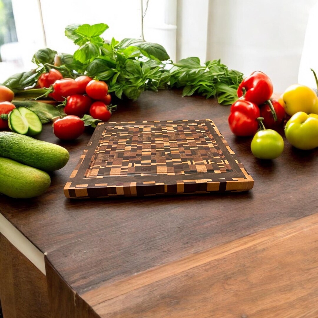 Large End Grain Wood Cutting Board With Geometric "chaotic" Pattern. - Etsy