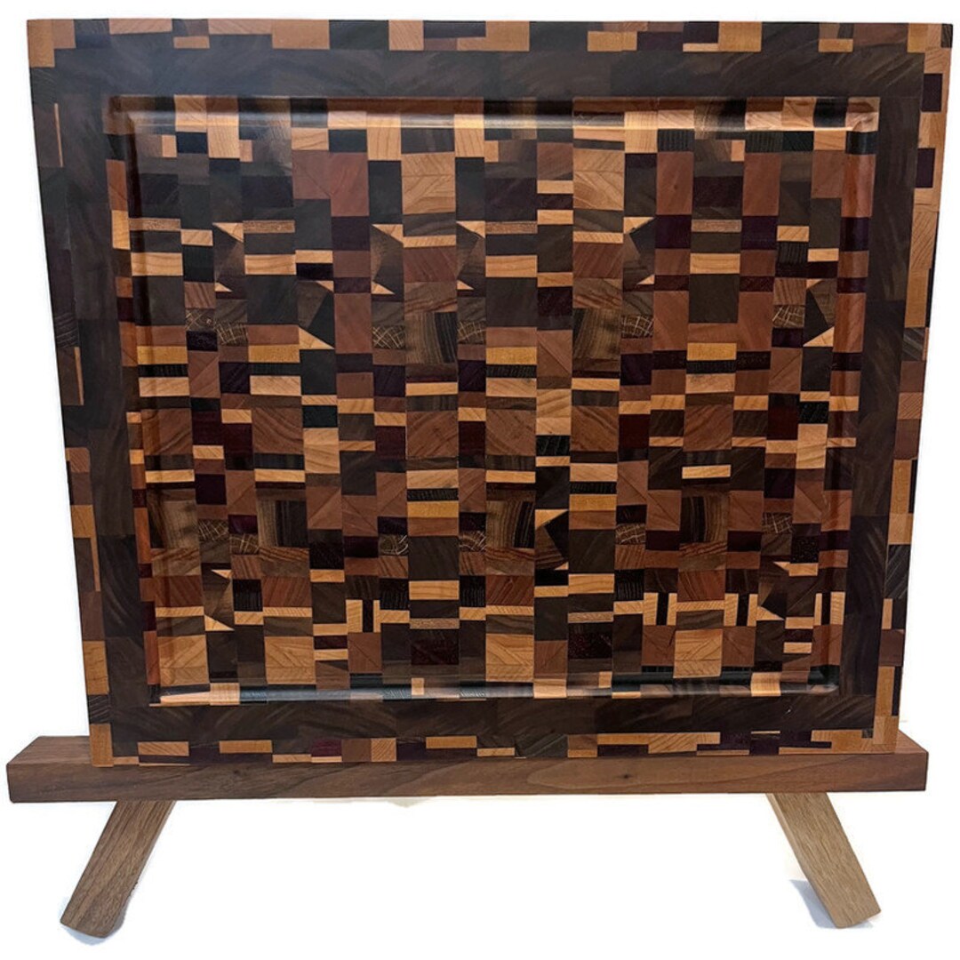 Large End Grain Wood Cutting Board With Geometric chaotic Pattern. - Etsy