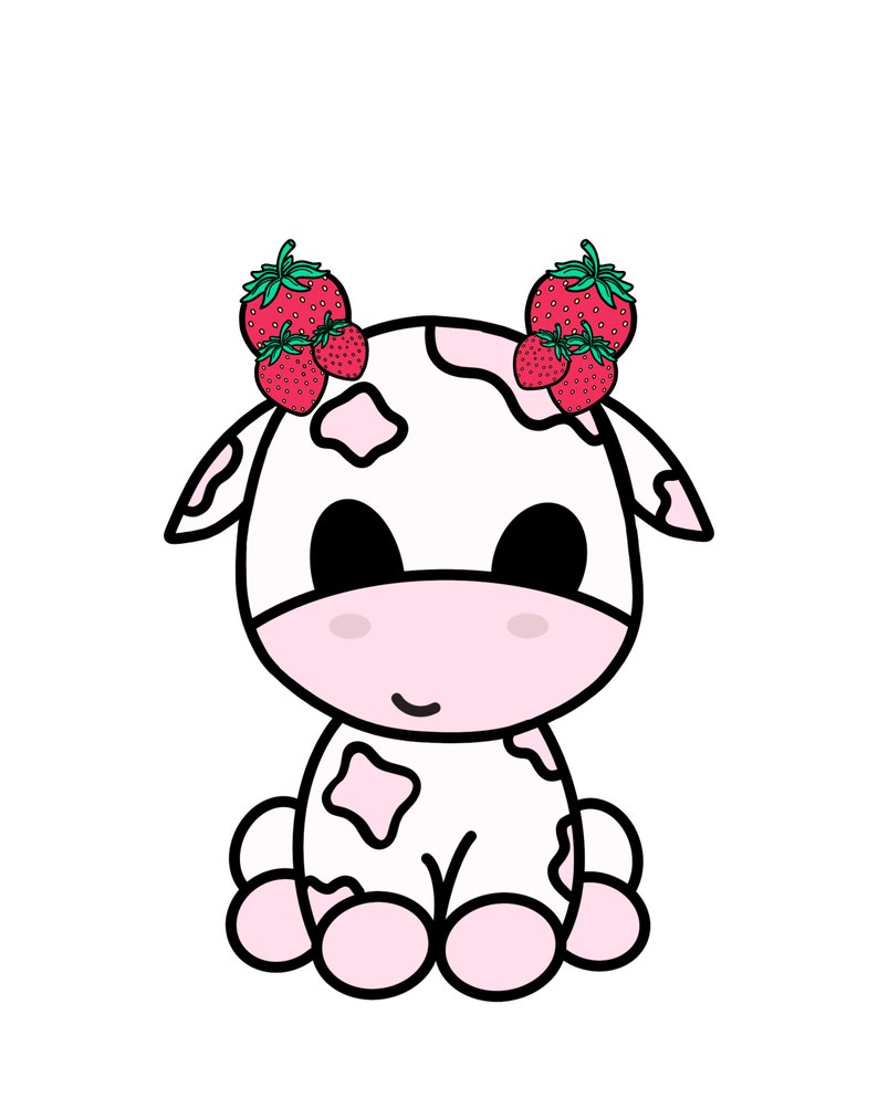 Strawberry Themed Cow Design Print - Etsy