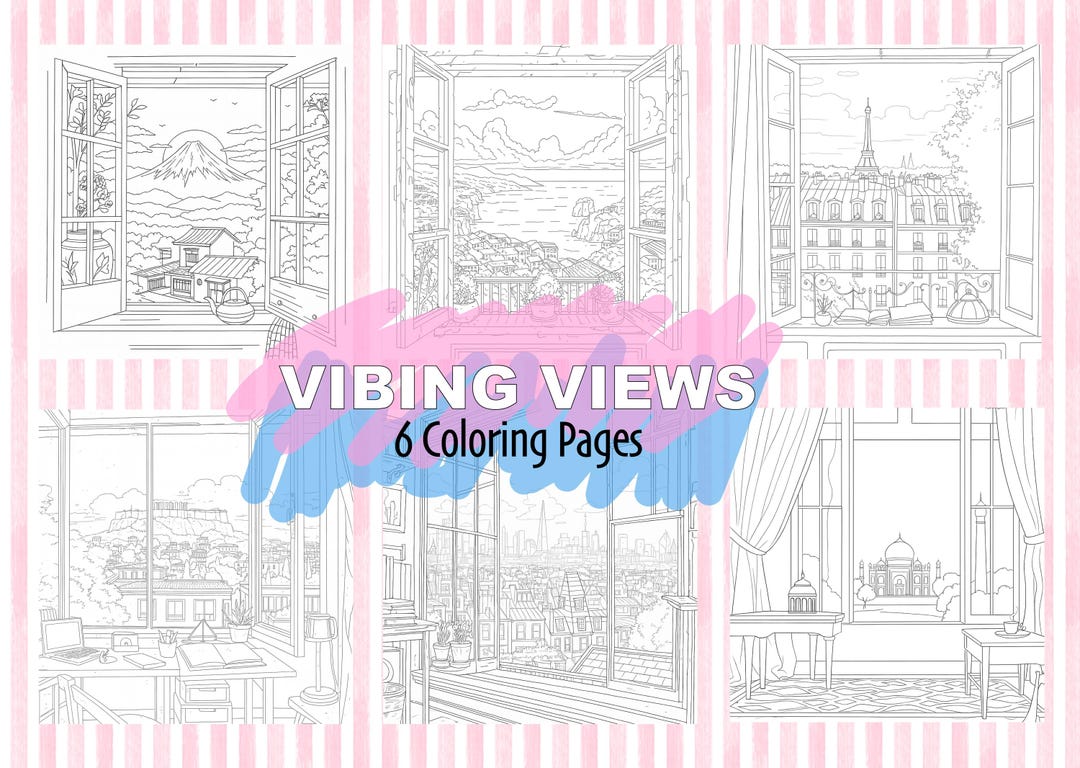 Vibing Window Views 6 Aesthetic Printable Coloring Pages Cozy Room ...