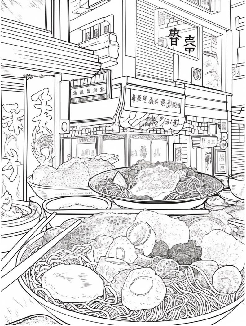 Anime Food Coloring Pages | Printable Kawaii Japanese Snacks, Ramen ...