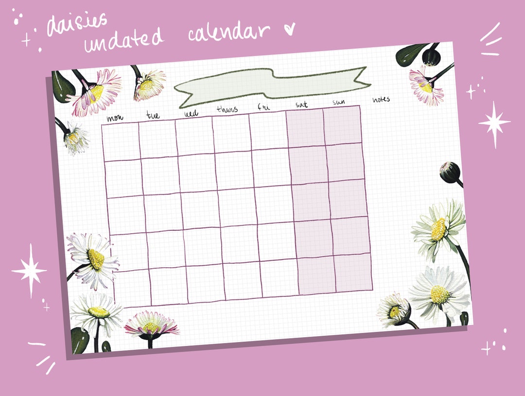 Daisy Botanical Printable Undated Monthly Planner, Printable Calendar ...