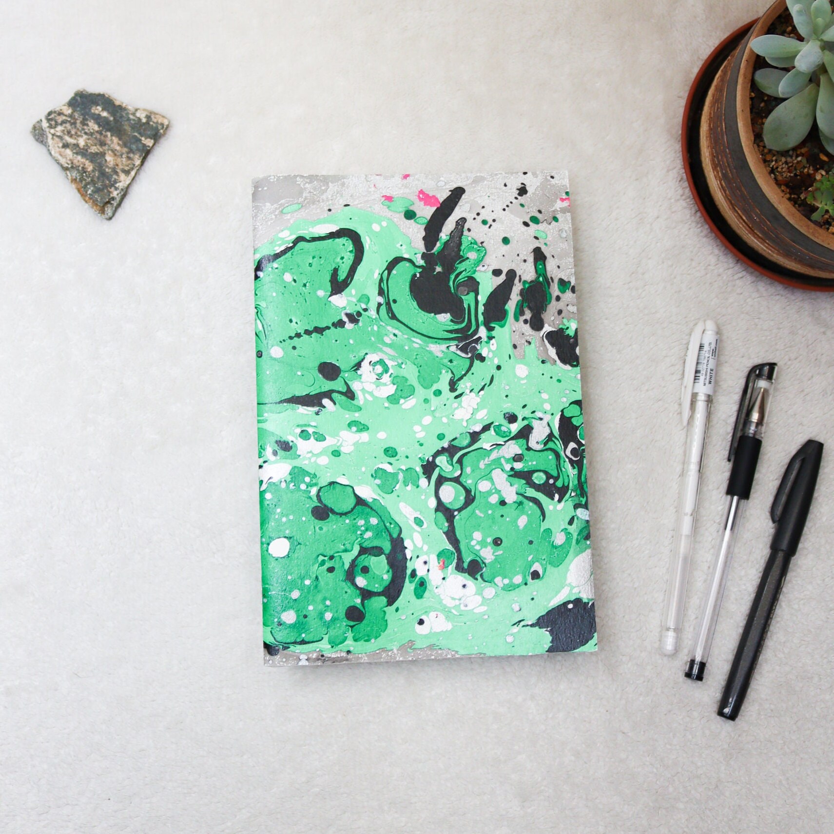 Paper And Surfaces Hot Pink Blank Sketchbooks Green Silver A5 Handmade