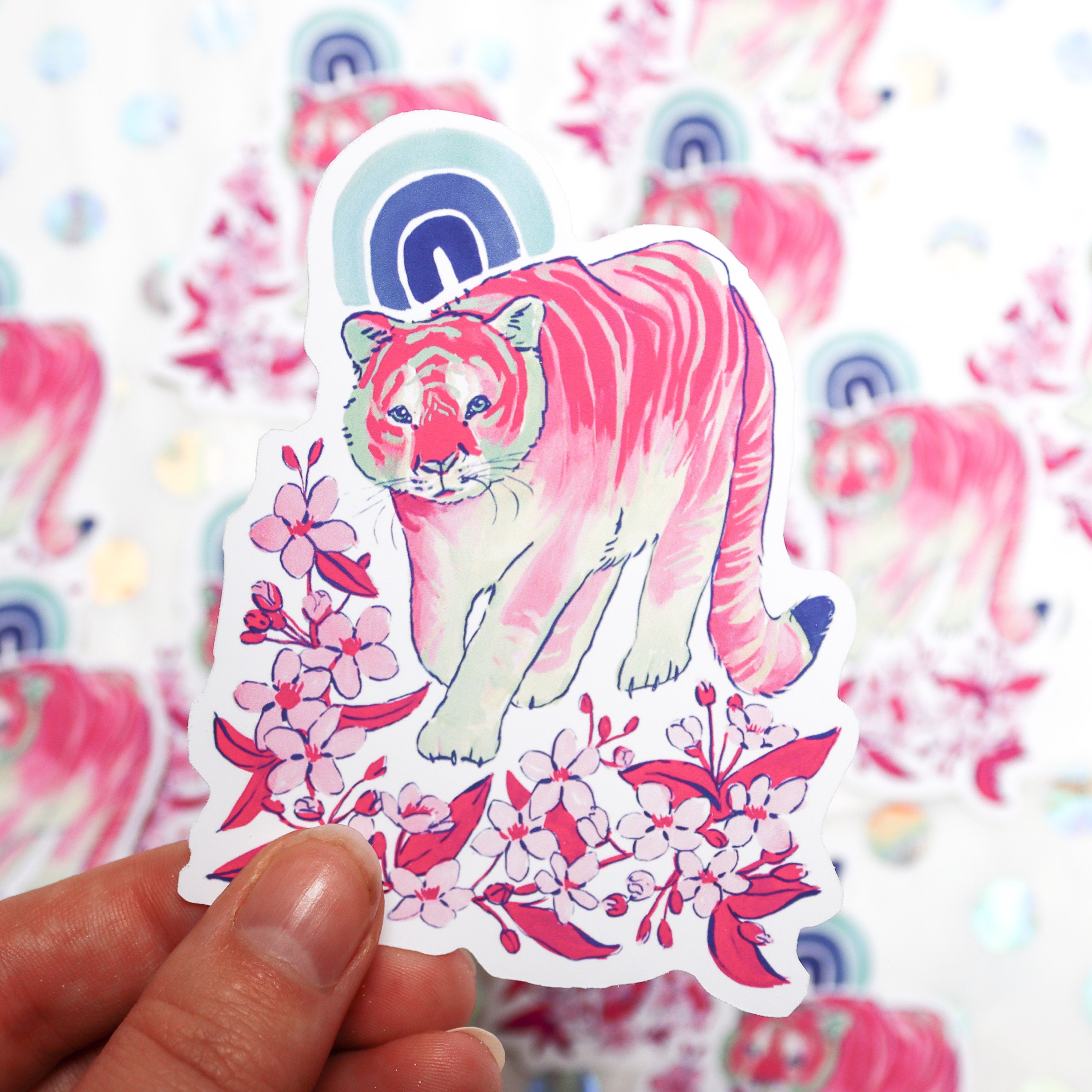 Vinyl Pink Tiger and Cherry Blossoms Sticker | Etsy