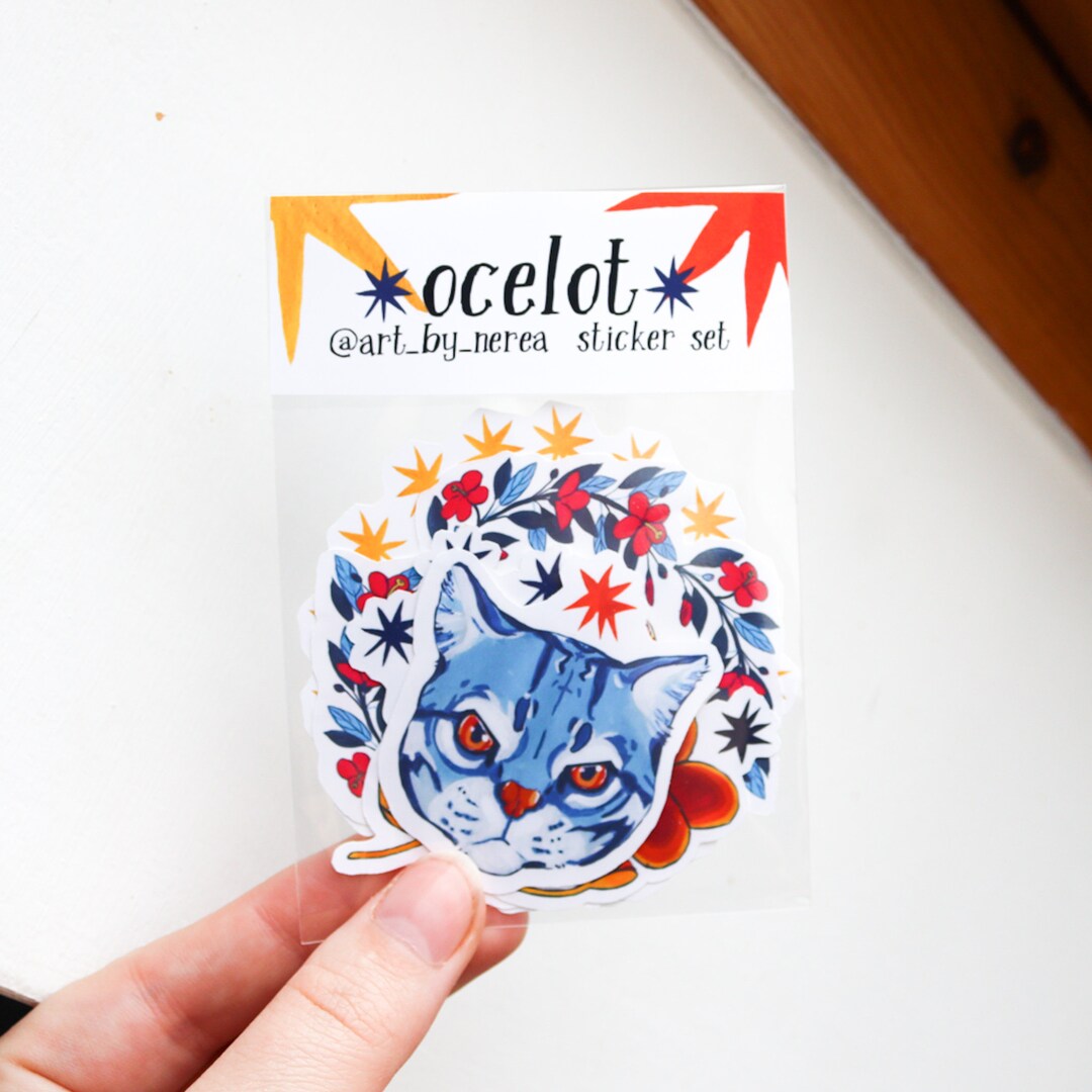 Ocelot and Hibiscus Flower Vinyl Sticker Set of 5 - Etsy