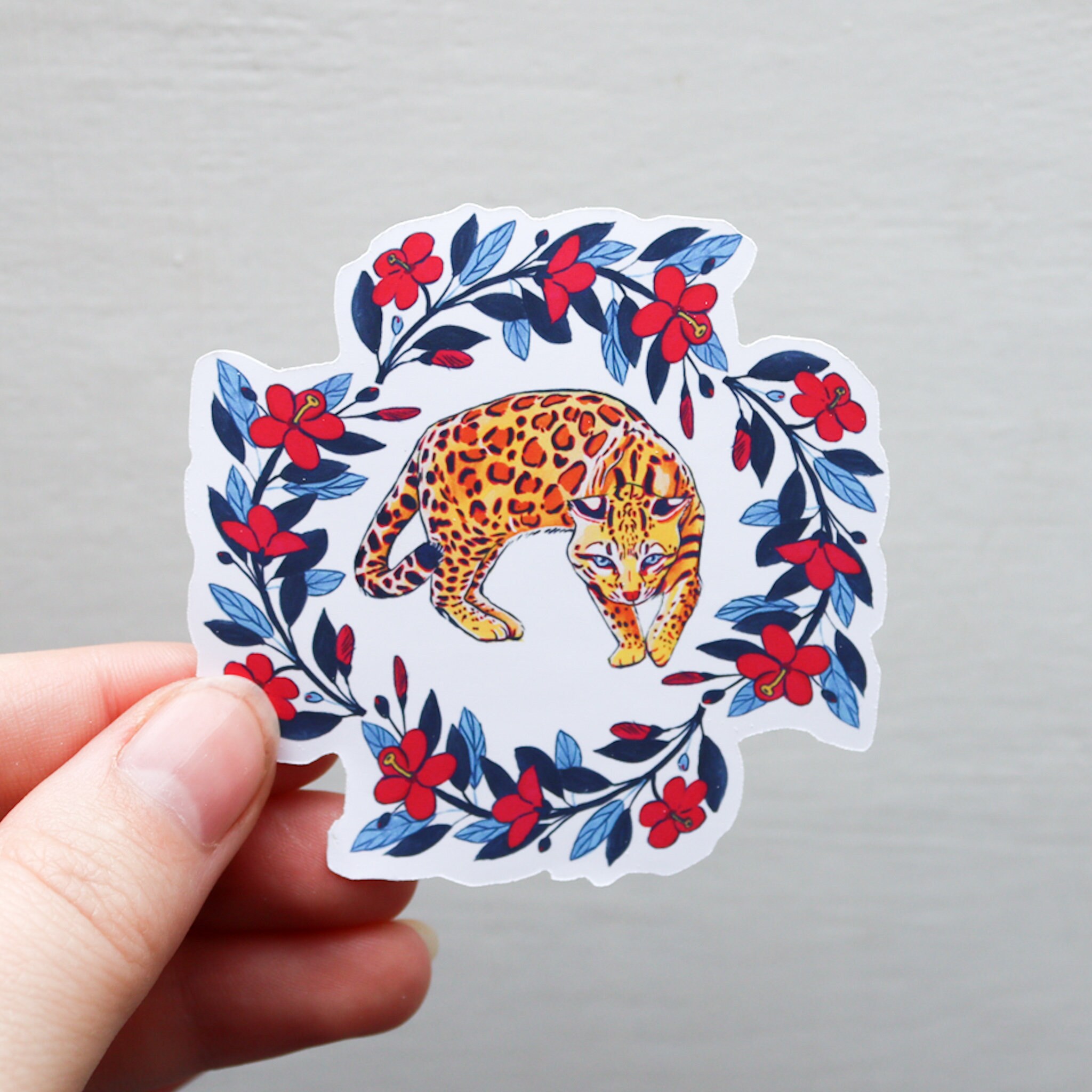 Ocelot and Hibiscus Flower Vinyl Sticker Set of 5 - Etsy
