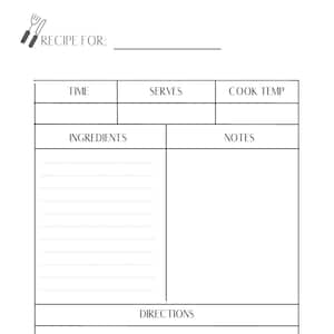 Recipe Card Printable, Blank Recipe Printable, Digital Recipe Page ...