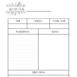 Recipe Card Printable, Blank Recipe Printable, Digital Recipe Page ...
