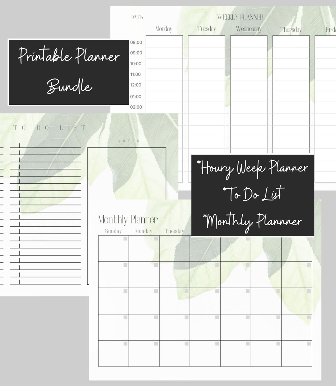 Printable Planner Bundle, Plant/ Leaf Design Planner Pages, Daily ...