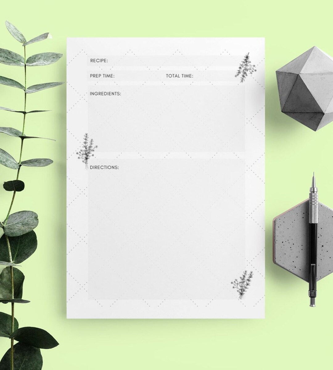 Full Page Recipe Page, Printable, Digital Print, Recipe Card 8.5x11 ...