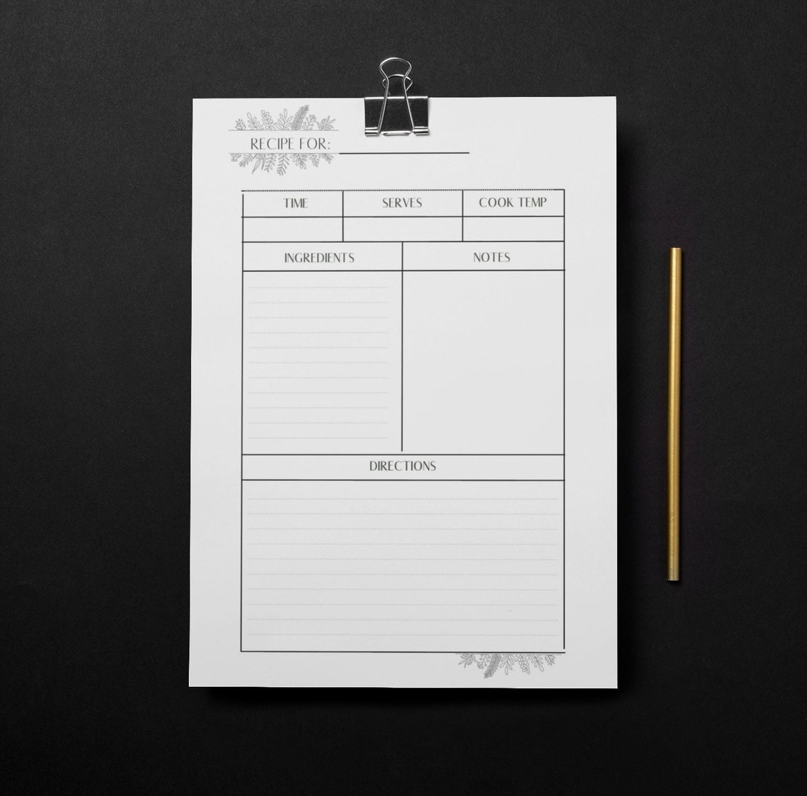 Recipe Card Printable, Blank Recipe Printable, Digital Recipe Page ...