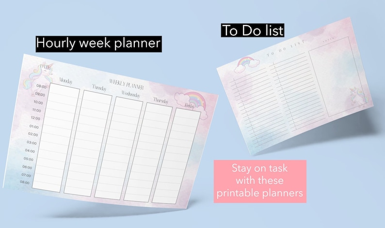 Unicorn Planner Bundle, Hourly Weekly Planner, Undated Monthly Planner ...