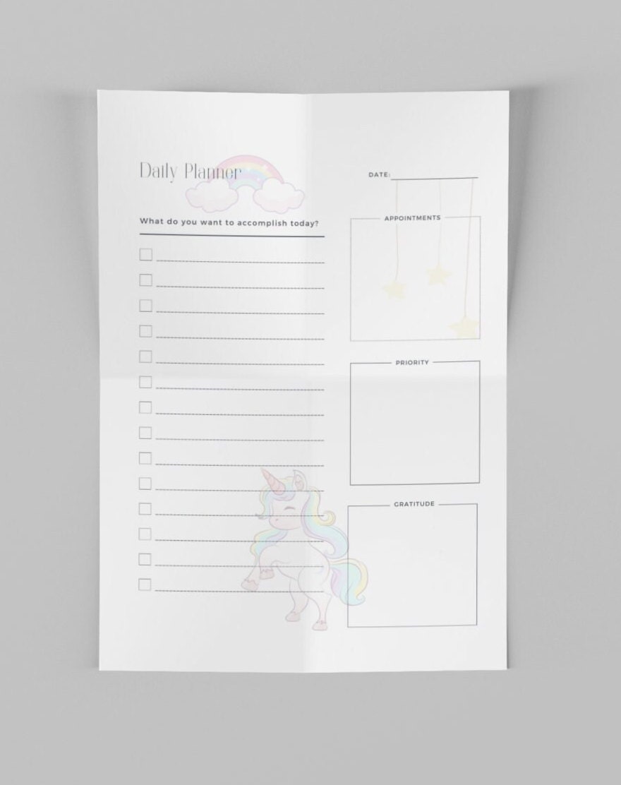 Unicorn Daily Planner, Printable, Rainbow Daily Planner, to Do List ...