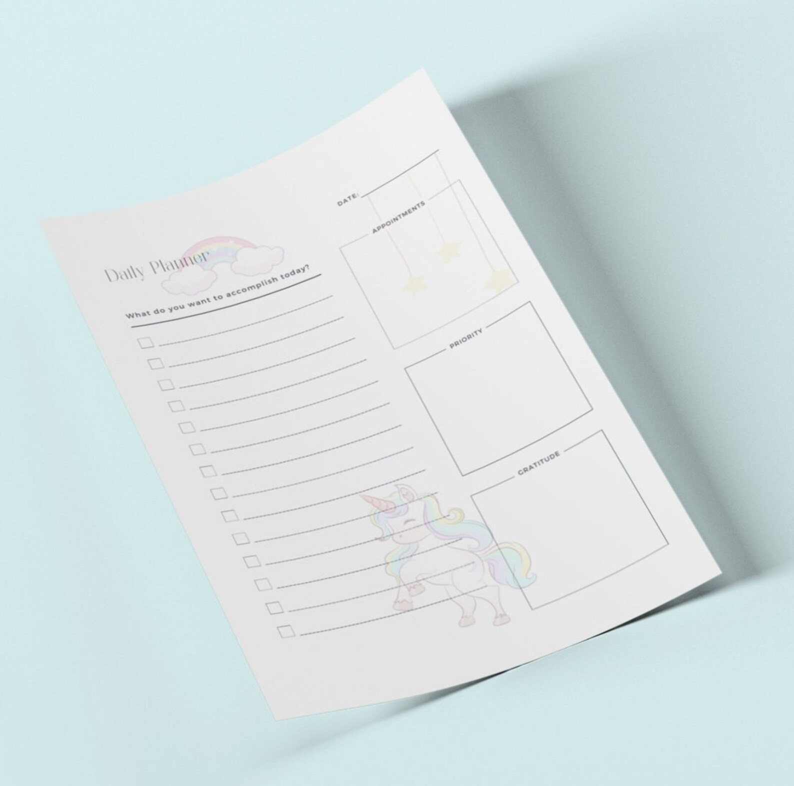 Unicorn Daily Planner, Printable, Rainbow Daily Planner, to Do List ...